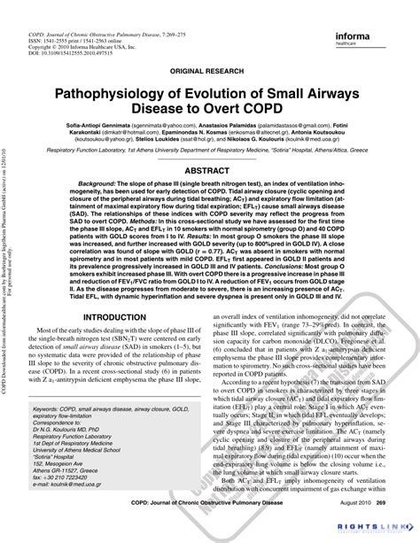 Pdf Pathophysiology Of Evolution Of Small Airways Disease To Overt Copd