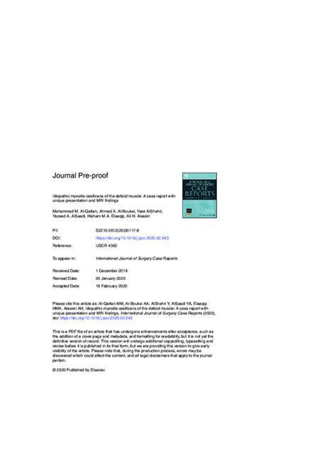 Pdf Operative Management Of Idiophatic Myositis Ossificans Of Lateral