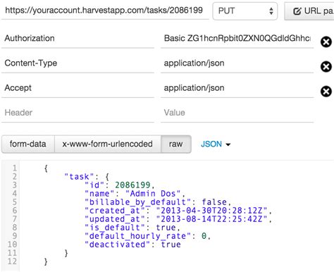 create and show tasks harvest api v1 documentation