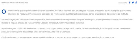 Concurso Inpi 2023 Banca Definida Edital Iminente Remuneração