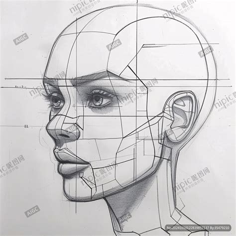 Ai创作图手绘女性侧脸 侧面半身像 线条刚练中性 面部线稿 素描人头像 头像素描半身素描 人物头像写生 美术素描绘画艺考素材 写实人物手绘