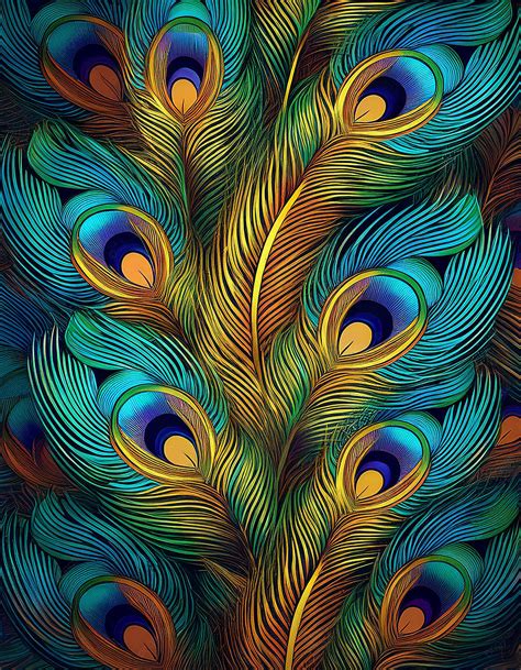 Vibrant Peacock Feathers In Rich Blues Greens And Golds Create A