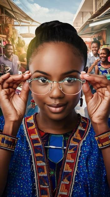 Young African Woman Holds Glasses With Diopter Lenses And Looks Through