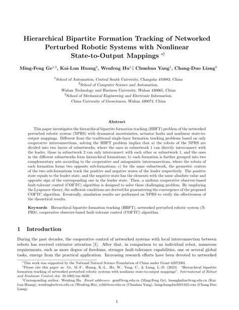 Pdf Hierarchical Bipartite Formation Tracking Of Networked Perturbed