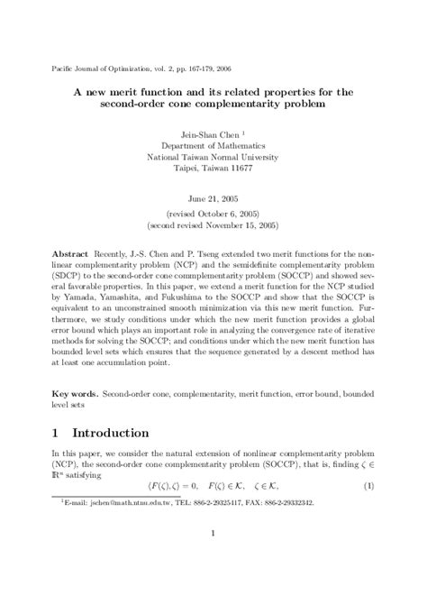 Pdf A New Merit Function And Its Related Properties For The Second