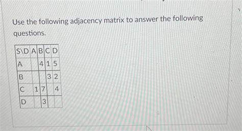 Solved Use The Following Adjacency Matrix To Answer The