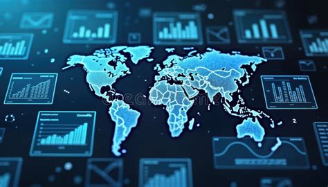Futuristic World Map Interface Displays Data Analysis Global