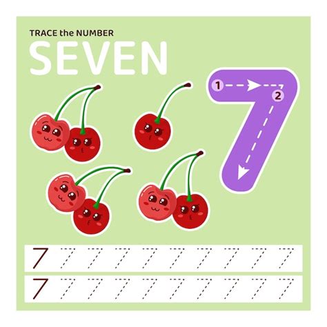 Premium Vector Education Material With Number Seven Tracing Number