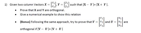 Solved 1 Given Two Column Vectors X X²₁₂ ₁y ²₂₁ Such