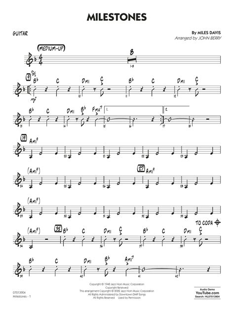 Milestones Arr John Berry Guitar By Miles Davis Sheet Music For