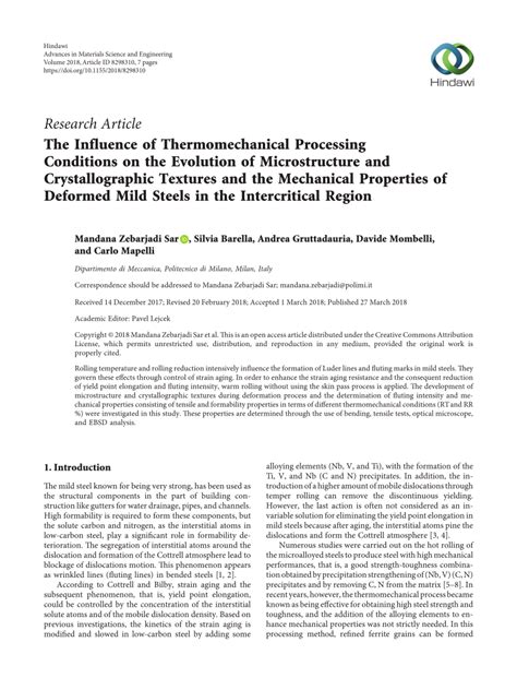 PDF The Influence Of Thermomechanical Processing Conditions On The