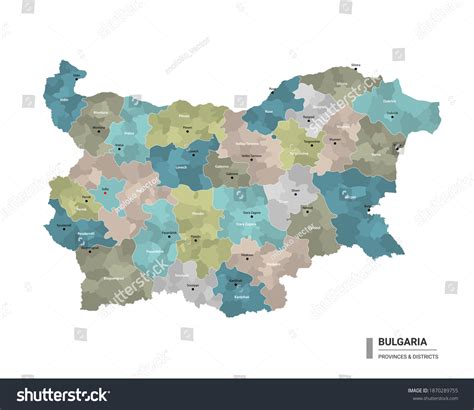 7 Administrative Map Bulgaria Districts Cities Name Colored By States