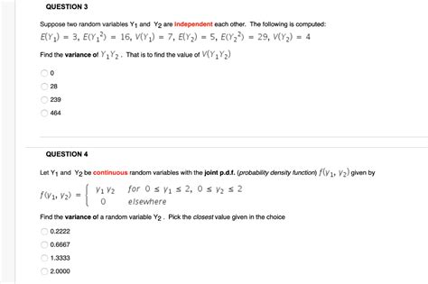 Solved Question 3 Suppose Two Random Variables Y1 And Y2 Are