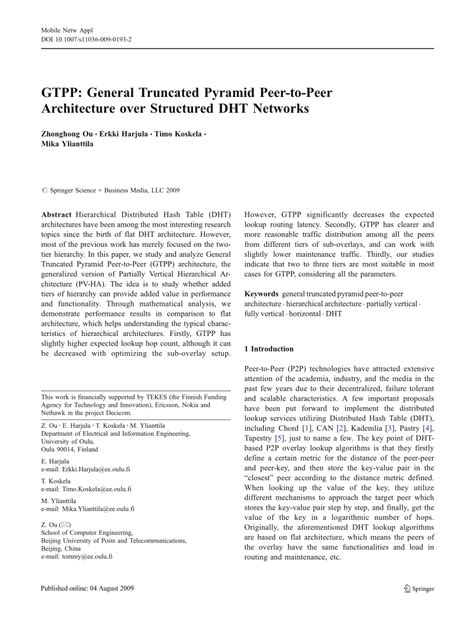 Pdf Gtpp General Truncated Pyramid Peer To Peer Architecture Over Structured Dht Networks