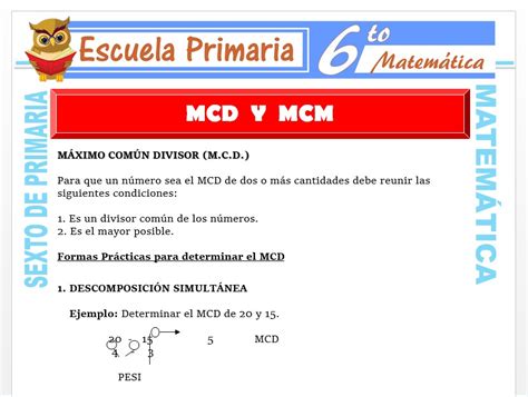Máximo Común Divisor Y Mínimo Común Múltiplo Para Sexto De Primaria