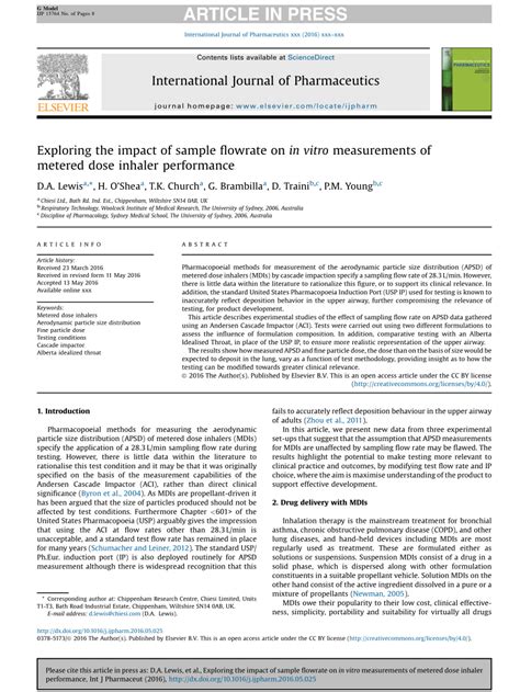 PDF Exploring The Impact Of Sample Flowrate On In Vitro Measurements Of Metered Dose Inhaler