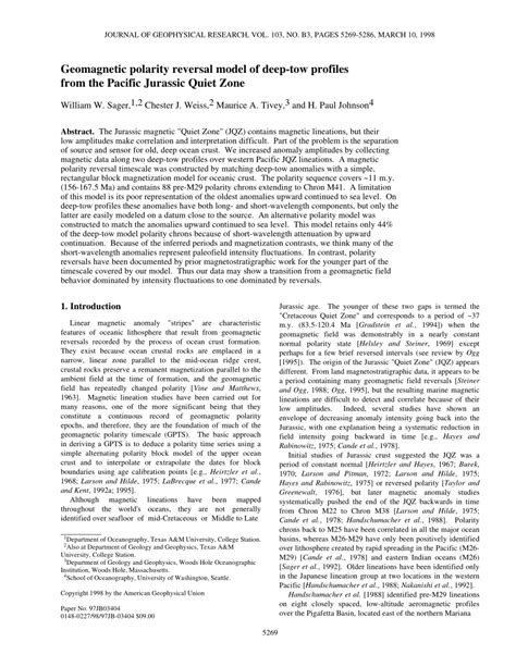 Pdf Geomagnetic Polarity Reversal Model Of Deep Tow Profiles From The Pacific Jurassic Quiet Zone Pdf Geomagnetic Polarity Reversal Model Of Deep Tow Profiles From The Pacific Jurassic Quiet Zone