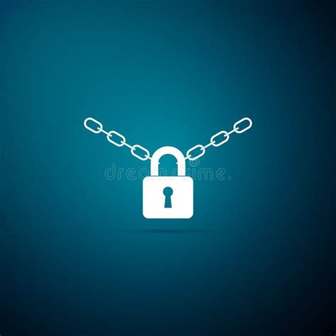 Metal Chain And Lock Icon Isolated On Blue Background Padlock And