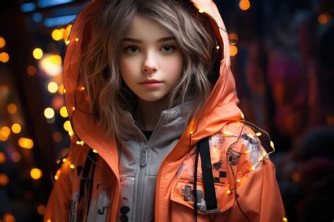 Premium Ai Image Futuristic Girl In Neon Bright Light In The Style Of