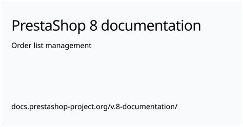 Order List Management PrestaShop 8 Documentation
