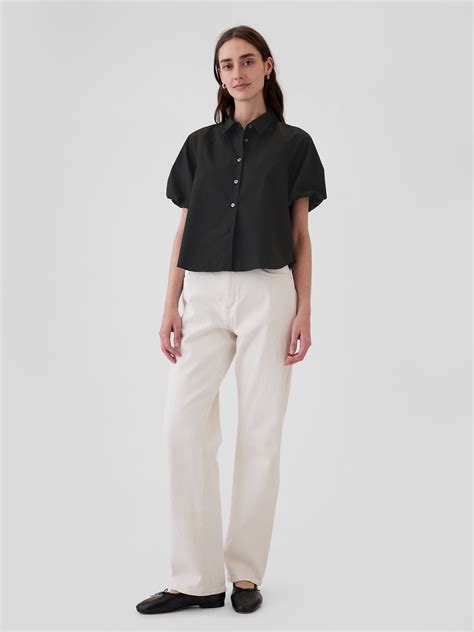 Organic Cotton Poplin Bubble Sleeve Shirt Gap