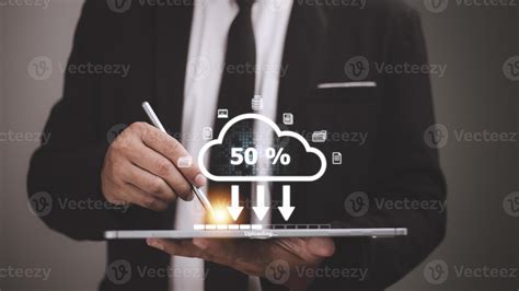 Cloud Storage Technology Concept Businessmen Use Laptops To Synchronize Documents Or Data To