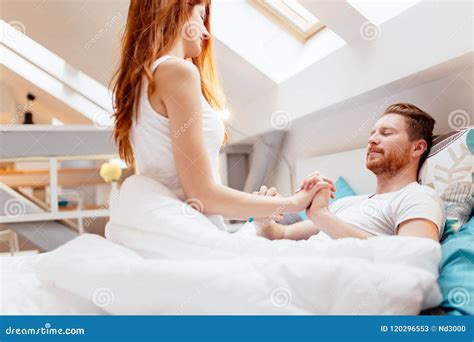 Romantic Couple In Love Lying On Bed Stock Image Image Of Kissing