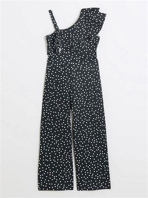River Island Girls Dot Frill Jumpsuit Black Very
