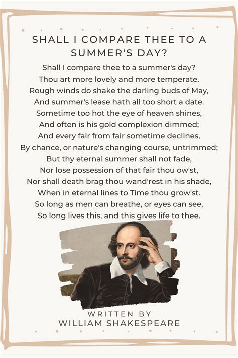 Shall I Compare Thee To A Summers Day Poet William Shakespeare