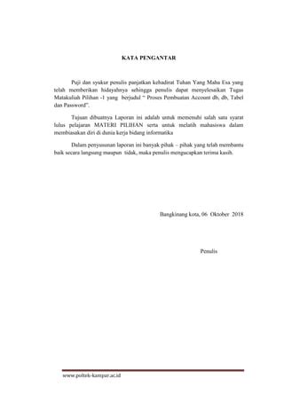 Proses Pembuatan Account Db Db Tabel Dan Password Pdf
