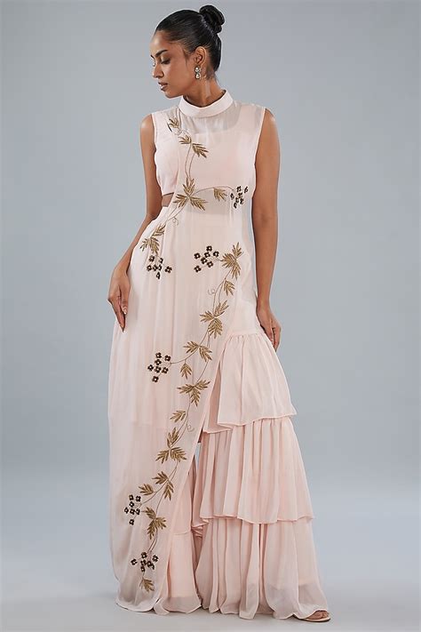 Blush Pink Georgette Layered Sharara Set By Shruti Goyal At Pernias
