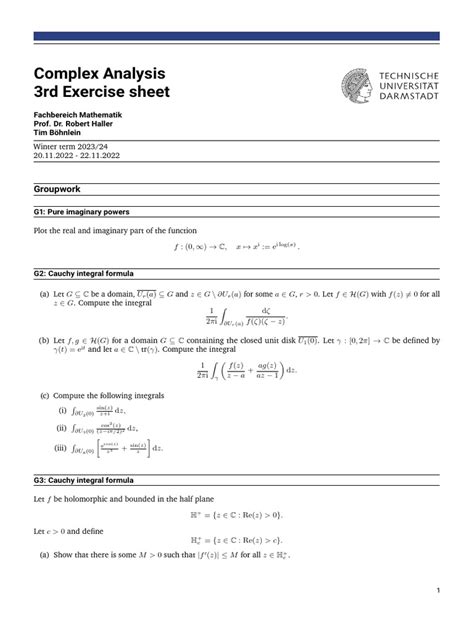 Ca Exercise Sheet 3 Pdf Complex Analysis Differential Geometry
