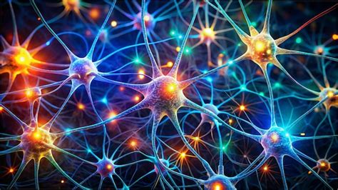 An Abstract Representation Of Brain Neurons With Colorful Glowing Synapses Connecting Premium