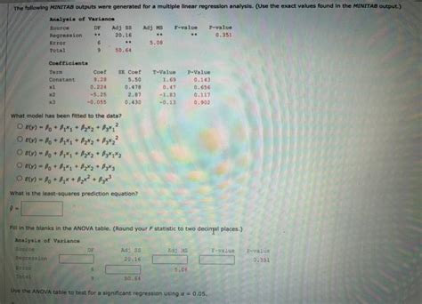 Solved The Following Minitab Outputs Were Generated For A