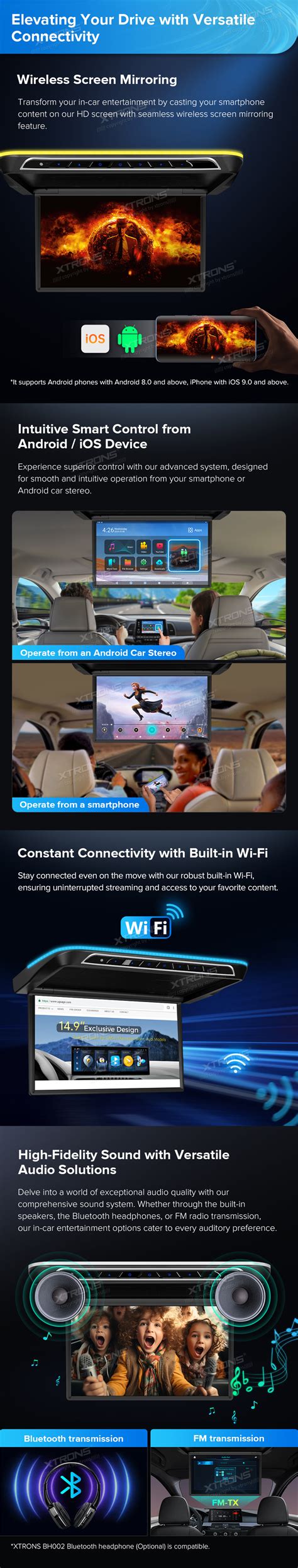 17 3 Inch Electric Motorized Octa Core Android Car TV Flip Down Monitor