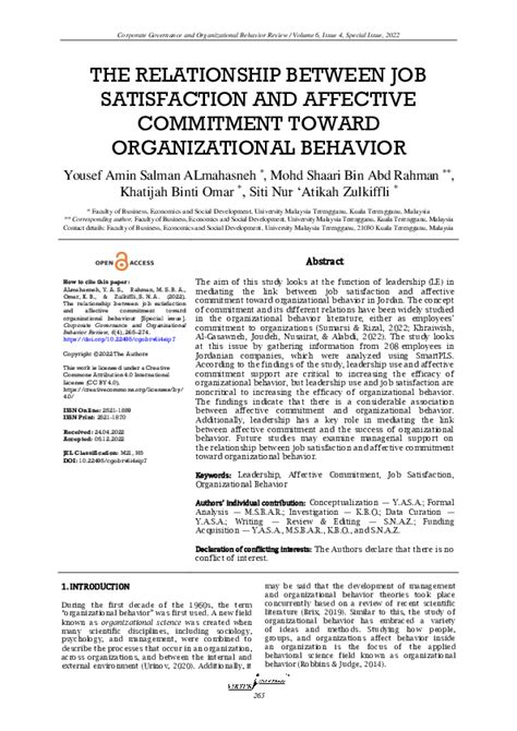 Pdf The Relationship Between Job Satisfaction And Affective Commitment Toward Organizational
