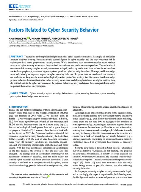 Pdf Factors Related To Cyber Security Behavior