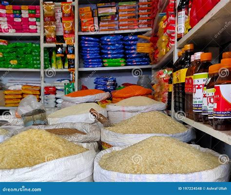 Grocery Items Are Displayed In Self For Sale In A Local Market Of Dhaka