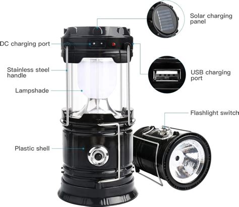 Compact Rechargeable Solar Lantern Black Standard Model VOLANS