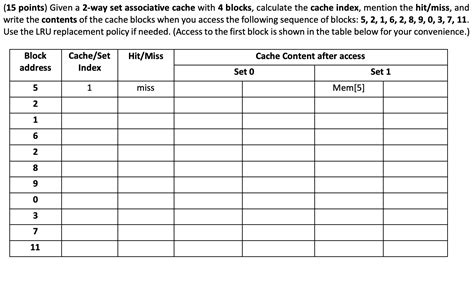 Solved Points Given A Way Set Associative Cache With Chegg