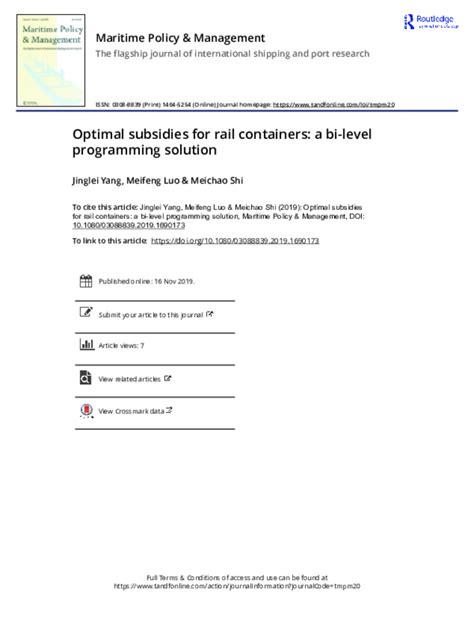 Pdf Optimal Subsidies For Rail Containers A Bi Level Programming