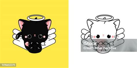 클립아트 검은 새끼 고양이와 흑백 그림 귀여운 클립 아트 고양이입니다 스티커 베이비 샤워 색칠 공부 옷 인쇄를 위한 카와이