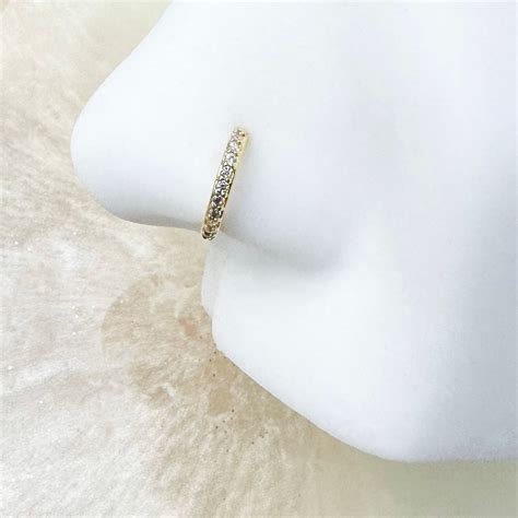 Dainty Gold Crystal Nose Ring For Septum Nostril Cartilage Conch