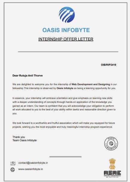 Rutuja Thorve On Linkedin Oasisinfobyte Webdevelopment Intern