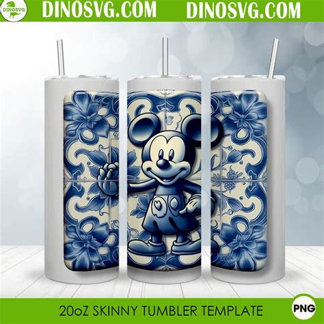 mickey mouse 3d ceramic blue and white tiled panel 20oz straight skinny