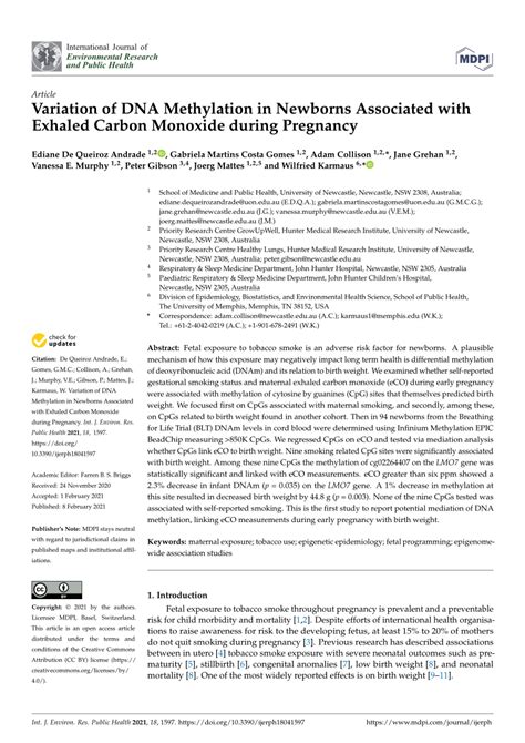 Pdf Variation Of Dna Methylation In Newborns Associated With Exhaled