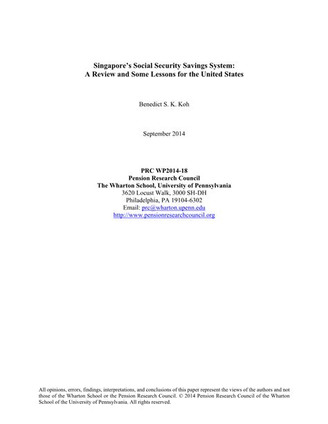 Singapores Social Security Savings System Focusing On The Links Between The Central Provident