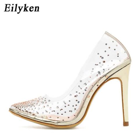 Escarpins pour femmes strass dorés à talons hauts Sexy chaussures de fête et de mariage
