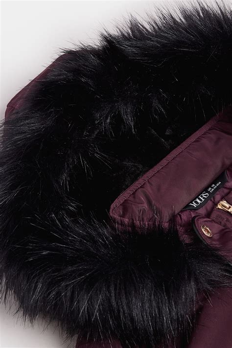 Yours Plus Size Wine Red Faux Fur Trim Plush Parka Jacket Yours Clothing