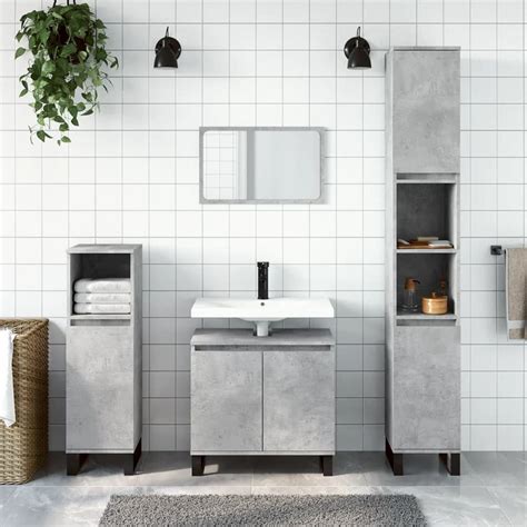 Vidaxl Badezimmer Set 3 Tlg Badmöbel Set Betongrau Holzwerkstoff 3 St